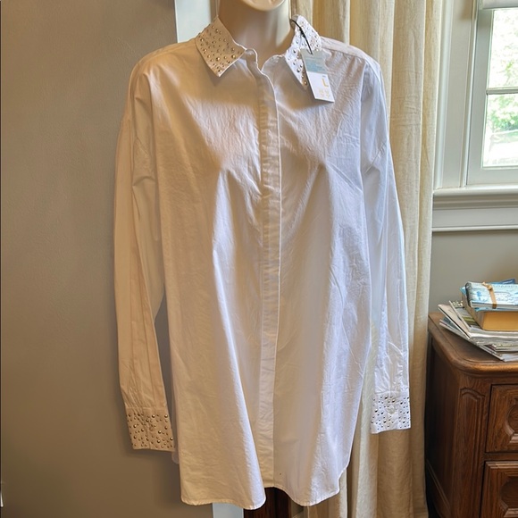 Primark | Tops | Primark White Dress Shirt With Embellished Collar ...